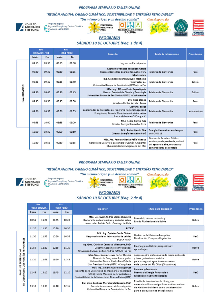 Programa Seminario EERR Bolivia | PDF | Bolivia | Tecnologías sostenibles