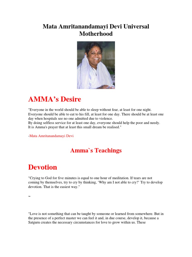 Mata Amritanandamayi Devi - AMMA's Teachings | PDF | Vedanta | Bhakti