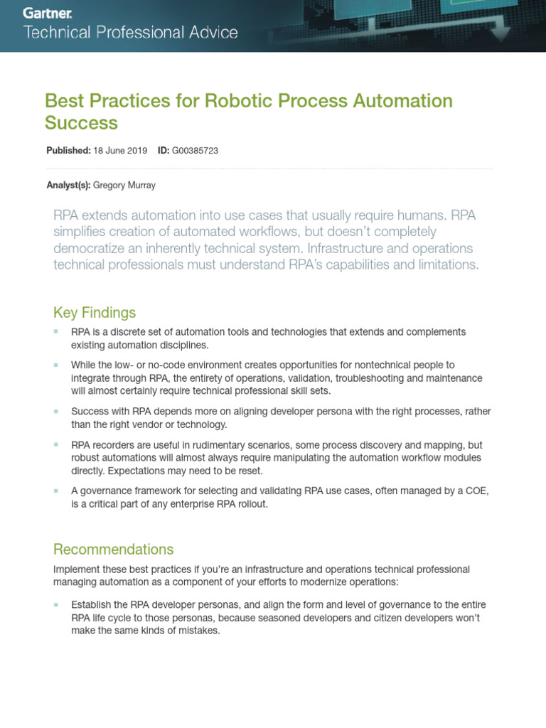 Best Practices for RPA Success | PDF | Automation | Scripting Language Best Practices for RPA Success | PDF | Automation | Scripting Language