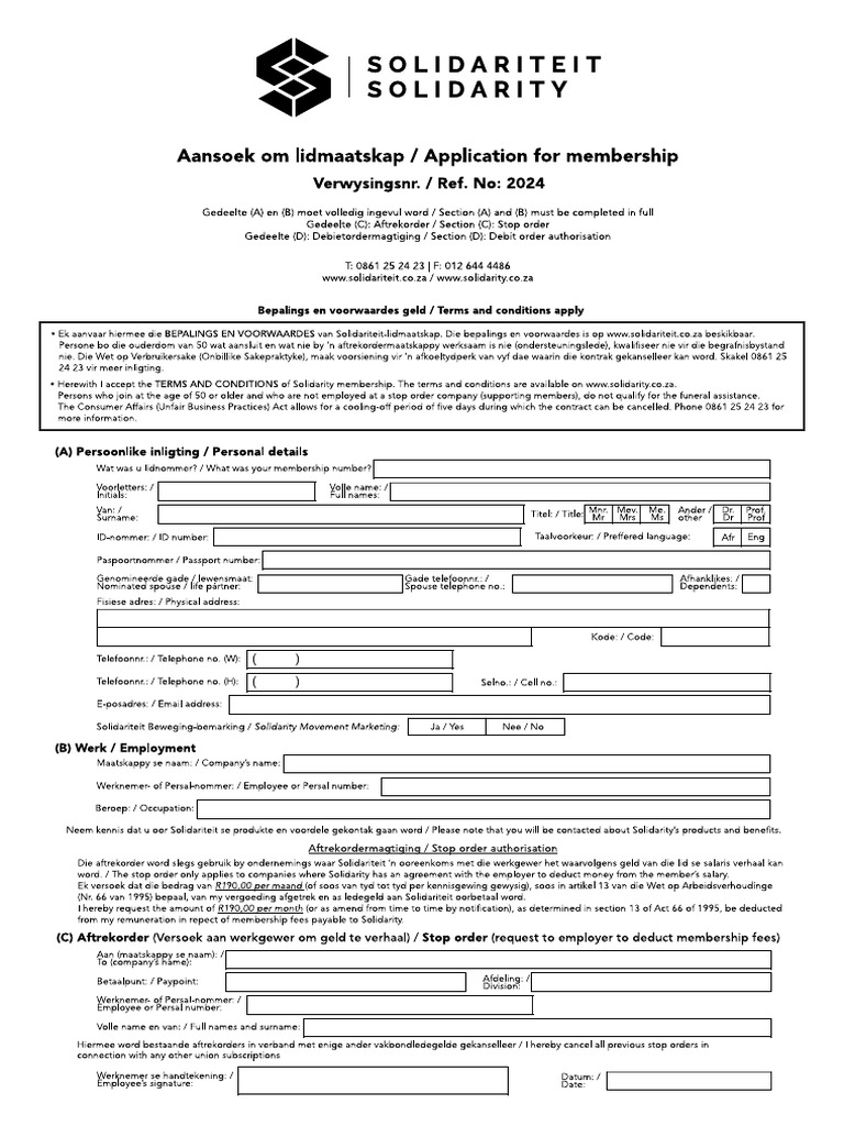 Aansoekvorm 2024 - Application Form 2024 | PDF