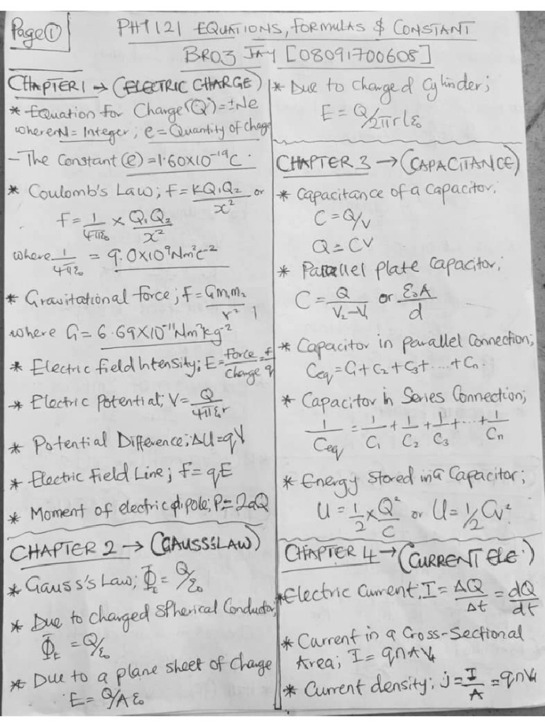 PHY121 Formulas | PDF