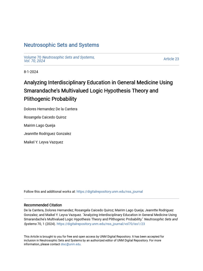 Analyzing Interdisciplinary Education in General Medi-Cine Using Smarandache's Multivalued Logic ...