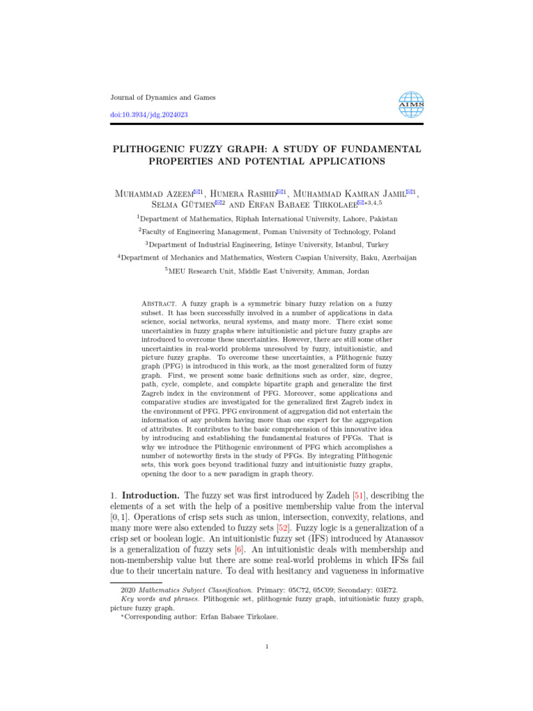 Plithogenic Fuzzy Graph: A Study of Fundamental Properties and Potential Applications | PDF ...