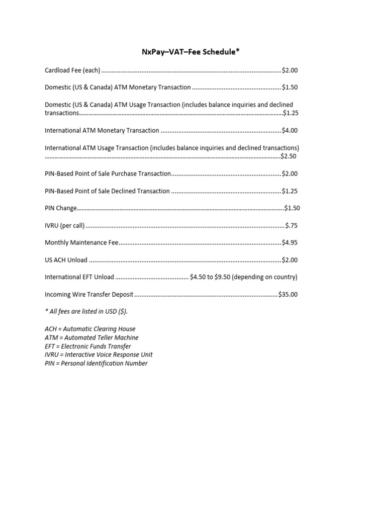 Vat Fee Schedule | PDF | Tecnología bancaria | Bancario