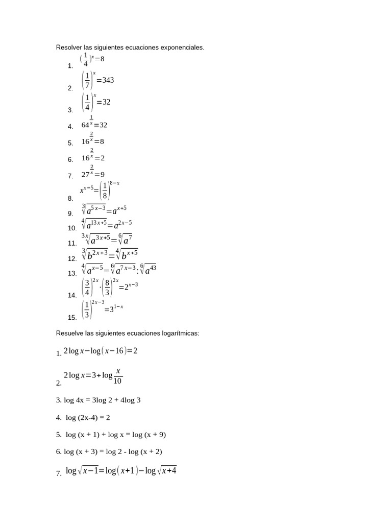 Ecuaciones EX LOG | PDF | Métodos y materiales de enseñanza | Ciencia y ...