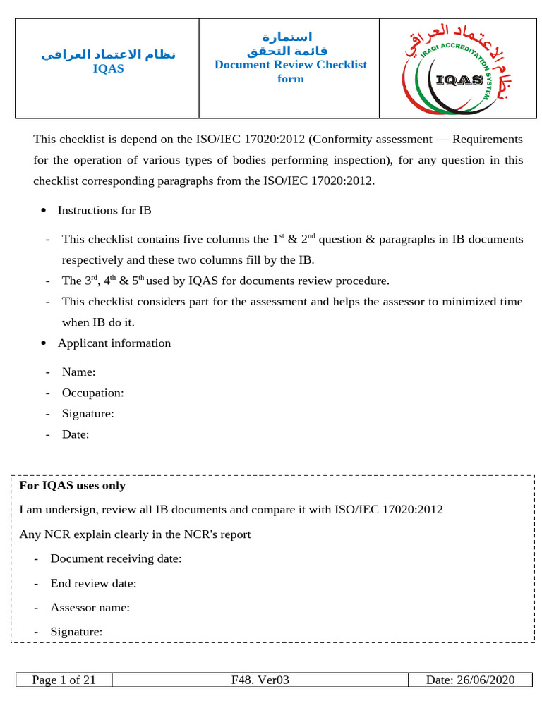 F48 Checklist For Inspection Bodies | PDF | Calibration