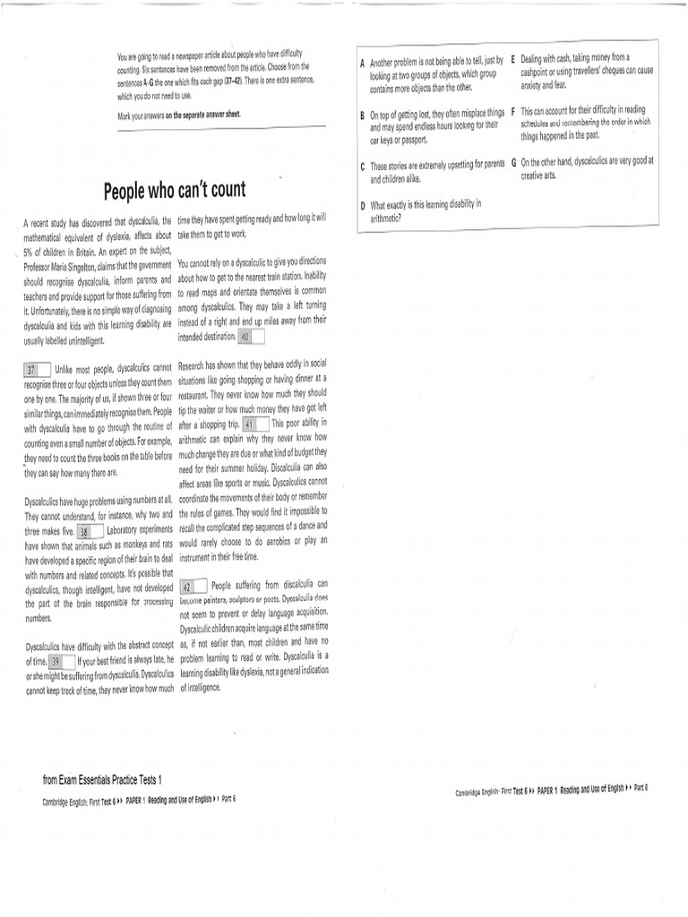 B2 First - Reading Part 6 - People Who Cant Count + AK - From Exam ...