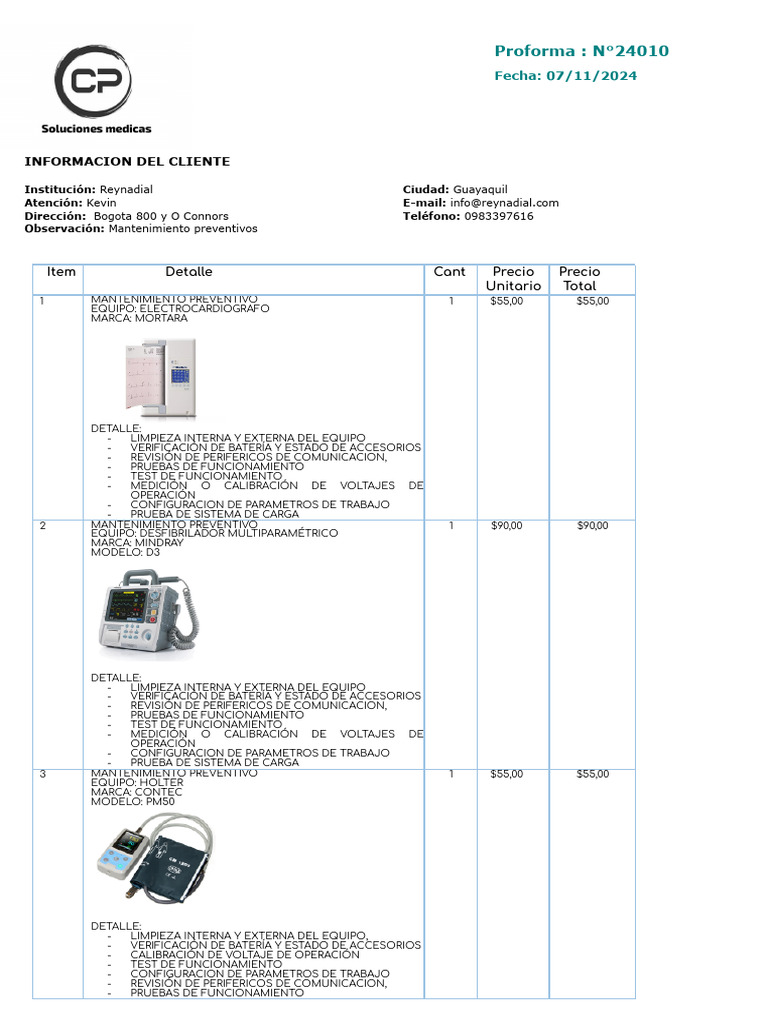 Proforma 24010 Reynadial MP Equipos | PDF