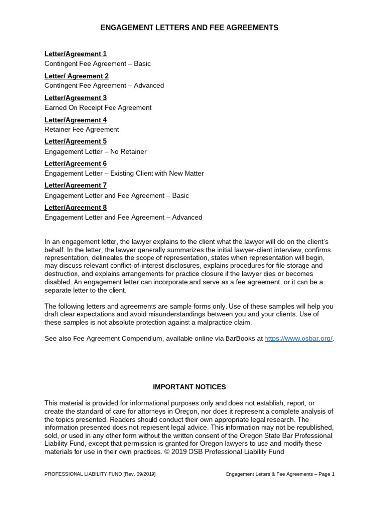 Sample Engagement Letters & Fee Agreements | PDF | Costs In English Law ...