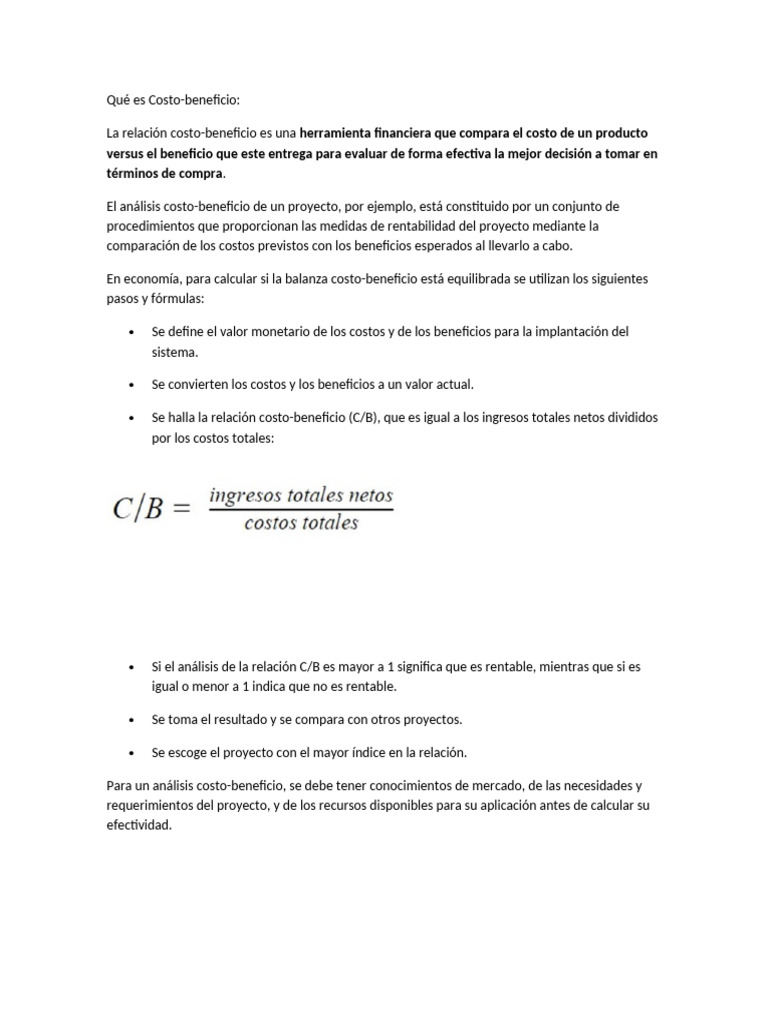 Beneficio Costo PDF An lisis Coste beneficio Carretera De Acceso