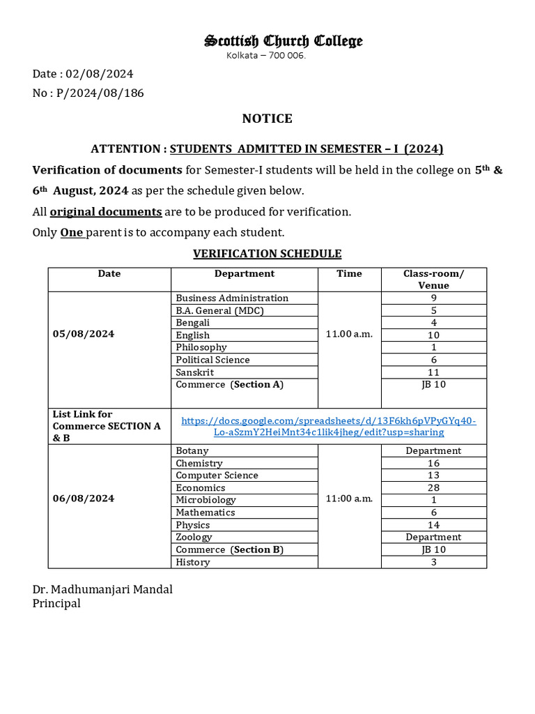 Document Verification Schedule Notice | PDF