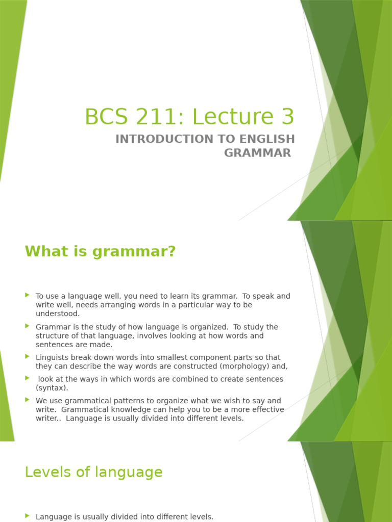 BCS 211 Lecture 3 Online | PDF | Part Of Speech | Verb