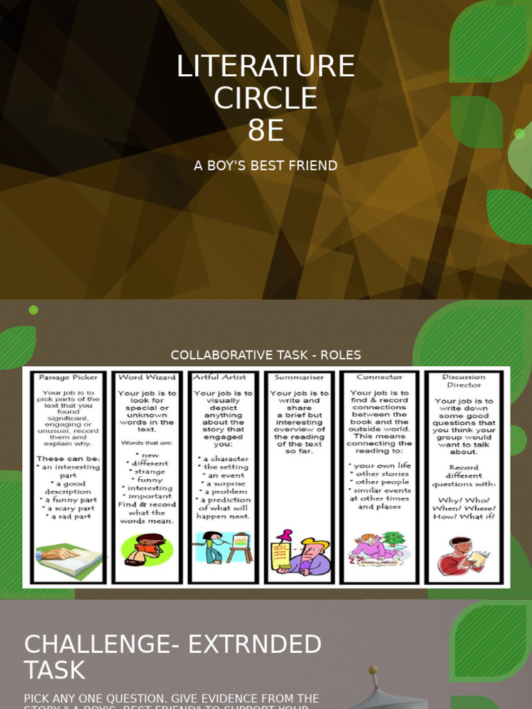 Literature Circle: A Boy's Best Friend Tasks | PDF | Games & Activities ...
