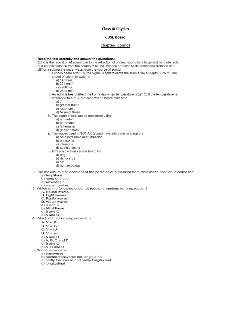 Sounds Class IX Physics CBSE Board Question Paper | PDF
