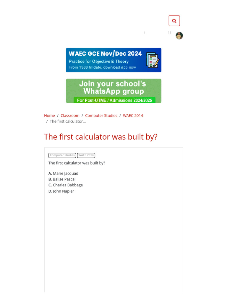 The first calculator was built by_ - Myschool | PDF | Computing