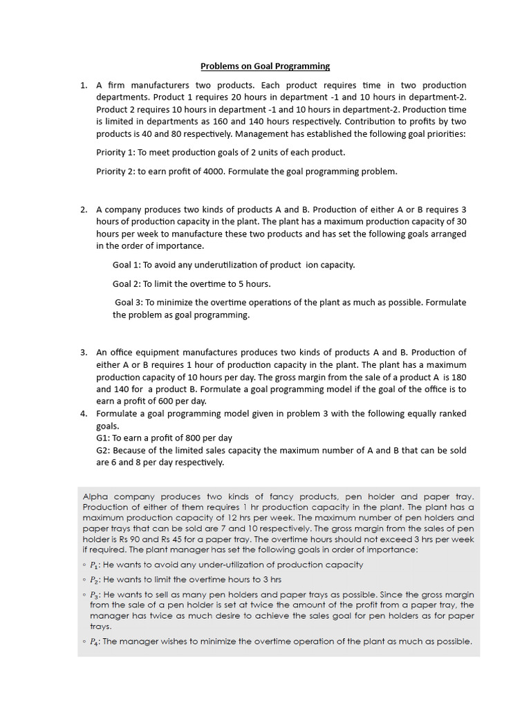 Problems On Goal Programming | PDF | Business