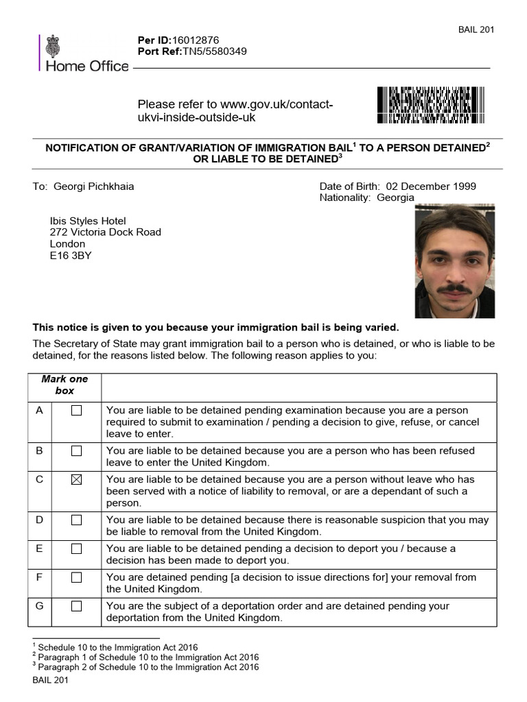 Immigration Bail Notification 201 | PDF | Bail | Immigration Detention