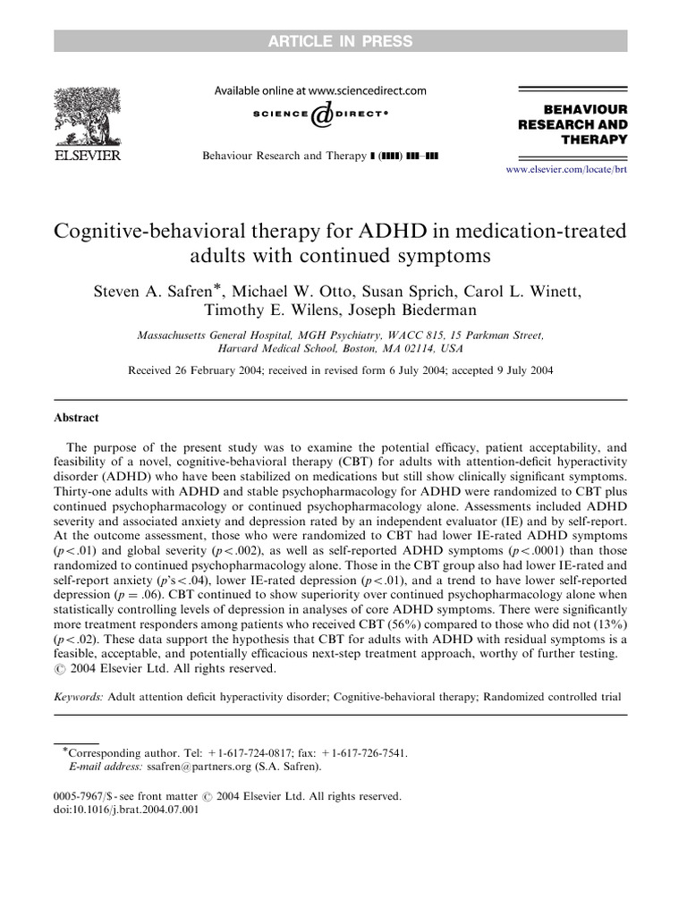 Cognitive TX of ADHD by Safren | PDF | Attention Deficit Hyperactivity ...