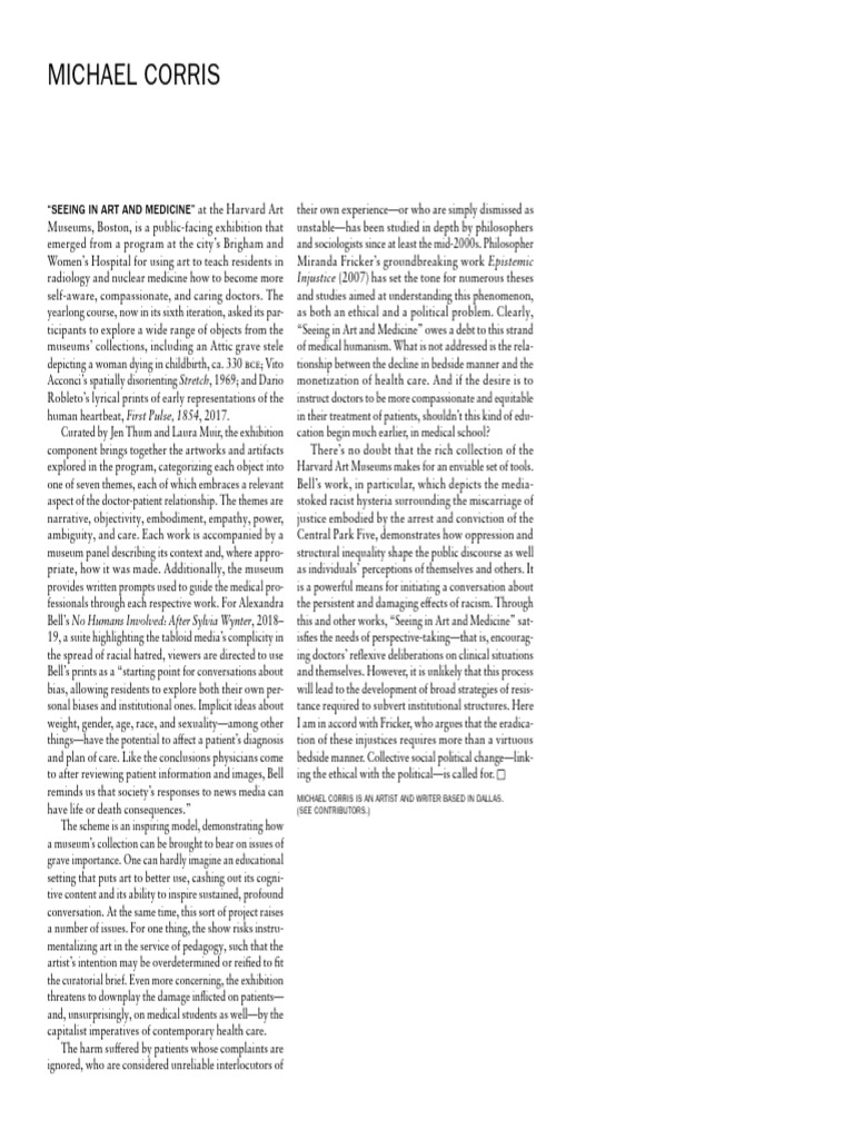 Corris - Artforum - Seeing in Art & Medicine - 2023 Final Draft | PDF ...