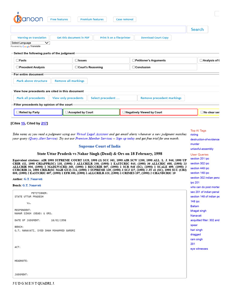 State Uttar Pradesh Vs Nahar Singh (Dead) & Ors On 18 February, 1998 | PDF | Acquittal ...