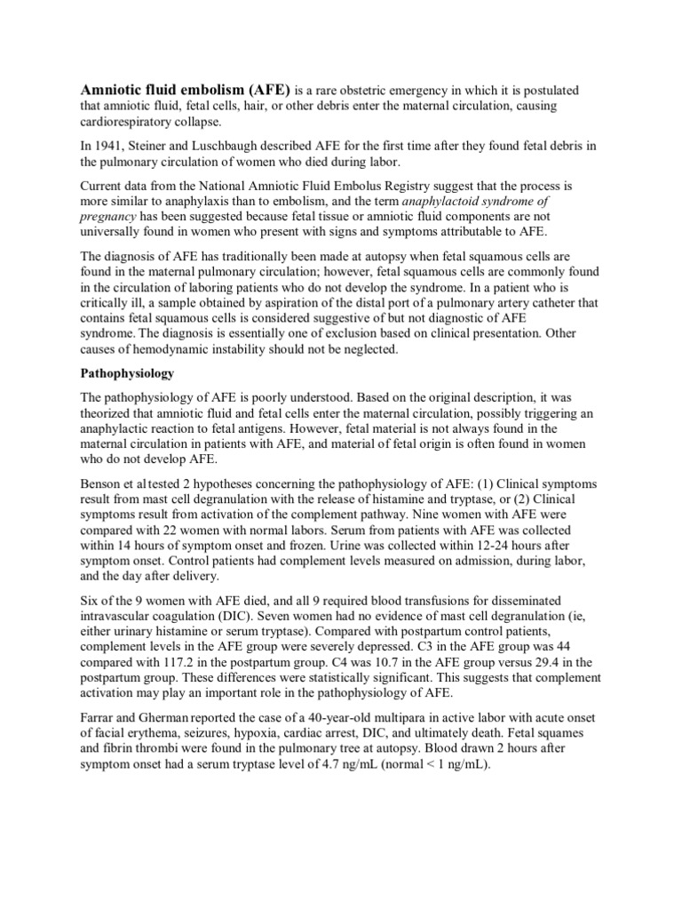 Amniotic Fluid Embolism | PDF | Childbirth | Hypoxia (Medical)