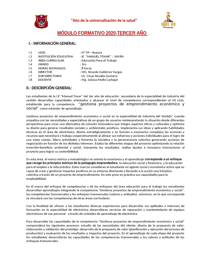 Módulo Formativo 3ro 2020 | PDF | Evaluación | Iniciativa empresarial