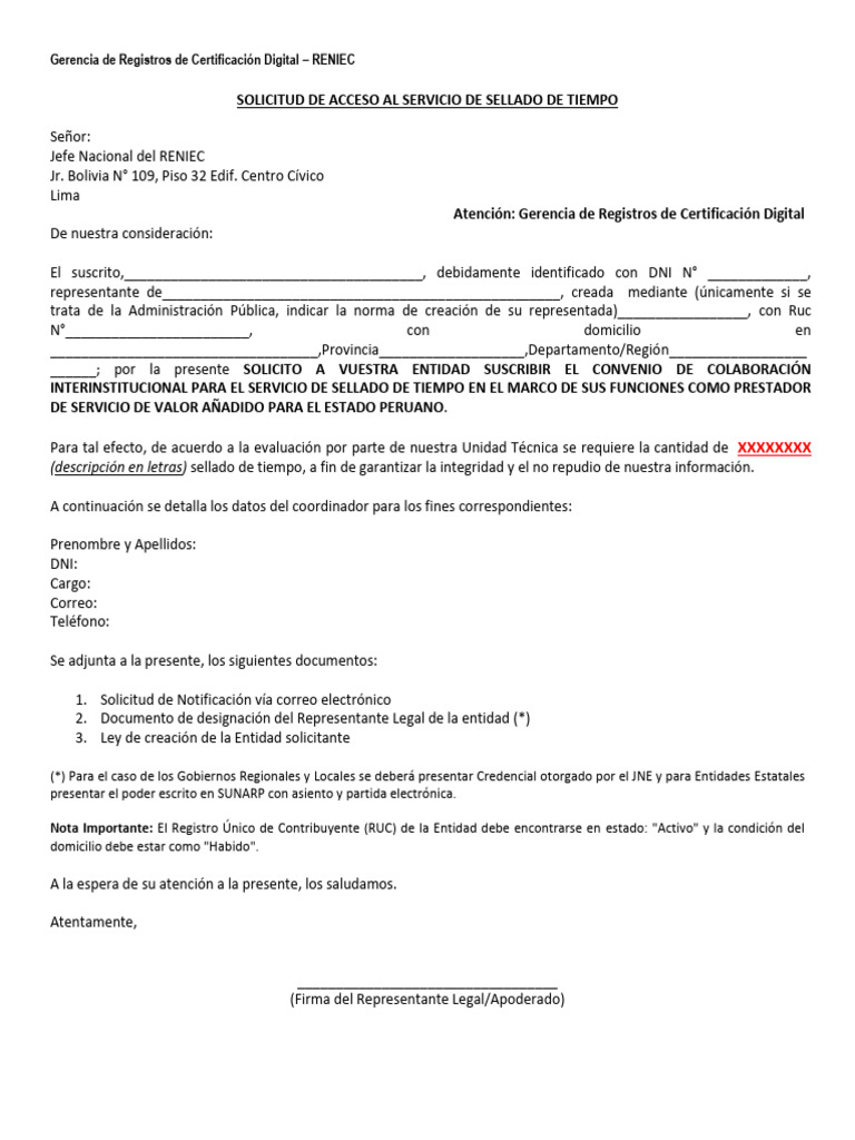 ST2 Formato Solicitud DeAccesoalServicio SelladodeTiempo PDF | PDF