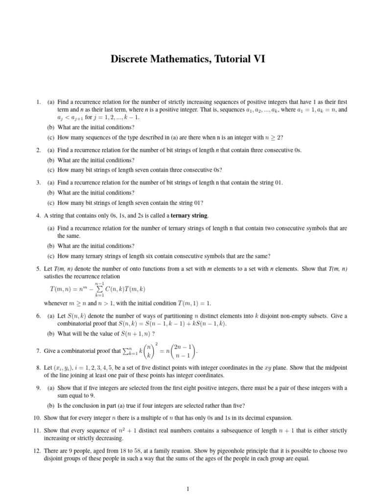 Discrete Mathematics, Tutorial VI: A, A, ..., A A, A N A A J,, ..., K | PDF | Integer | Sequence