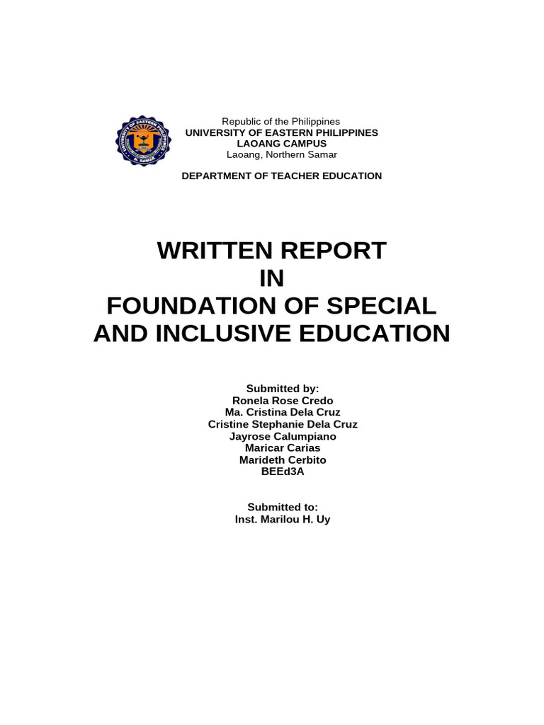 Written Report in SPED - 092003 | PDF | Cerebral Palsy | Learning