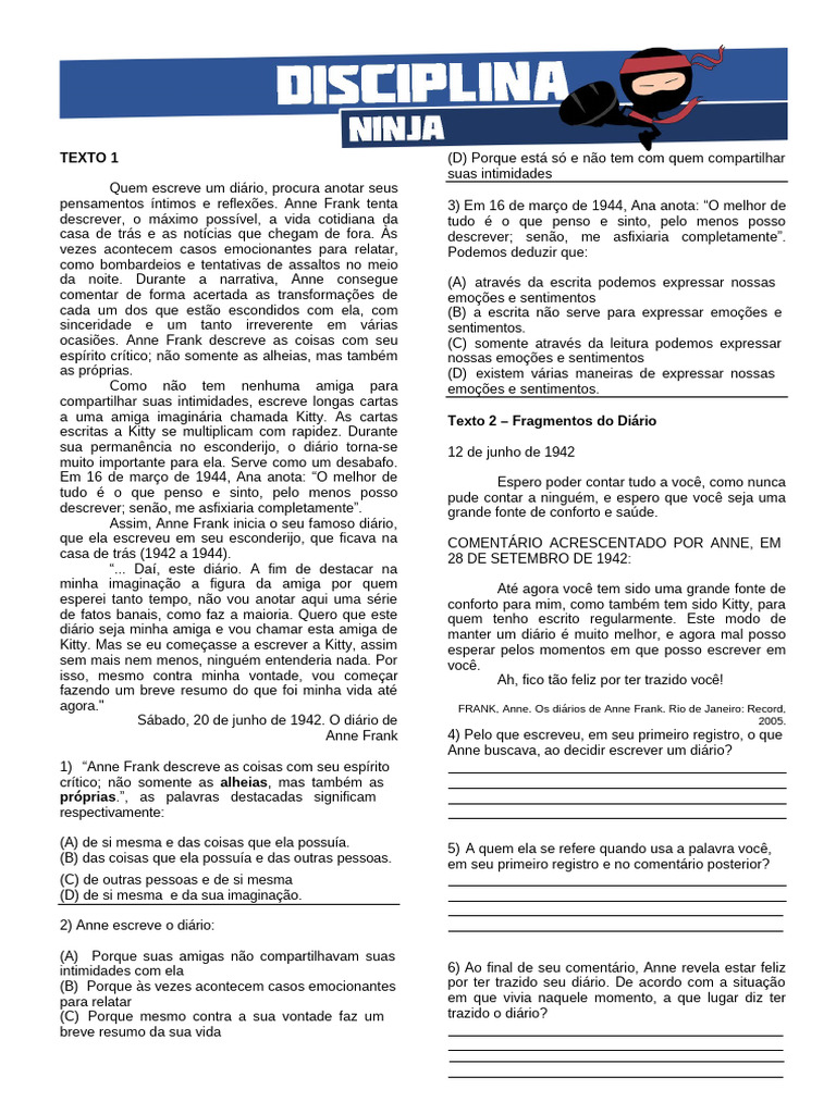 Diário de Anne Frank: Reflexões e Emoções | PDF | Anne Frank