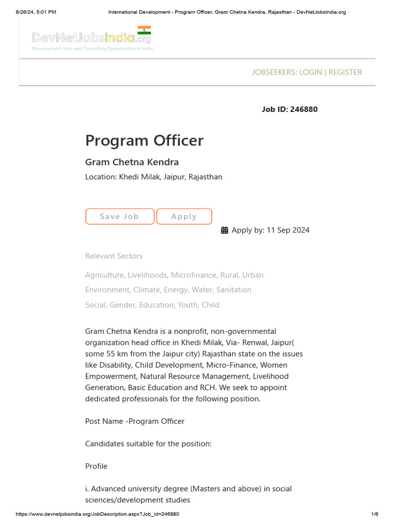 International Development - Program Officer, Gram Chetna Kendra ...