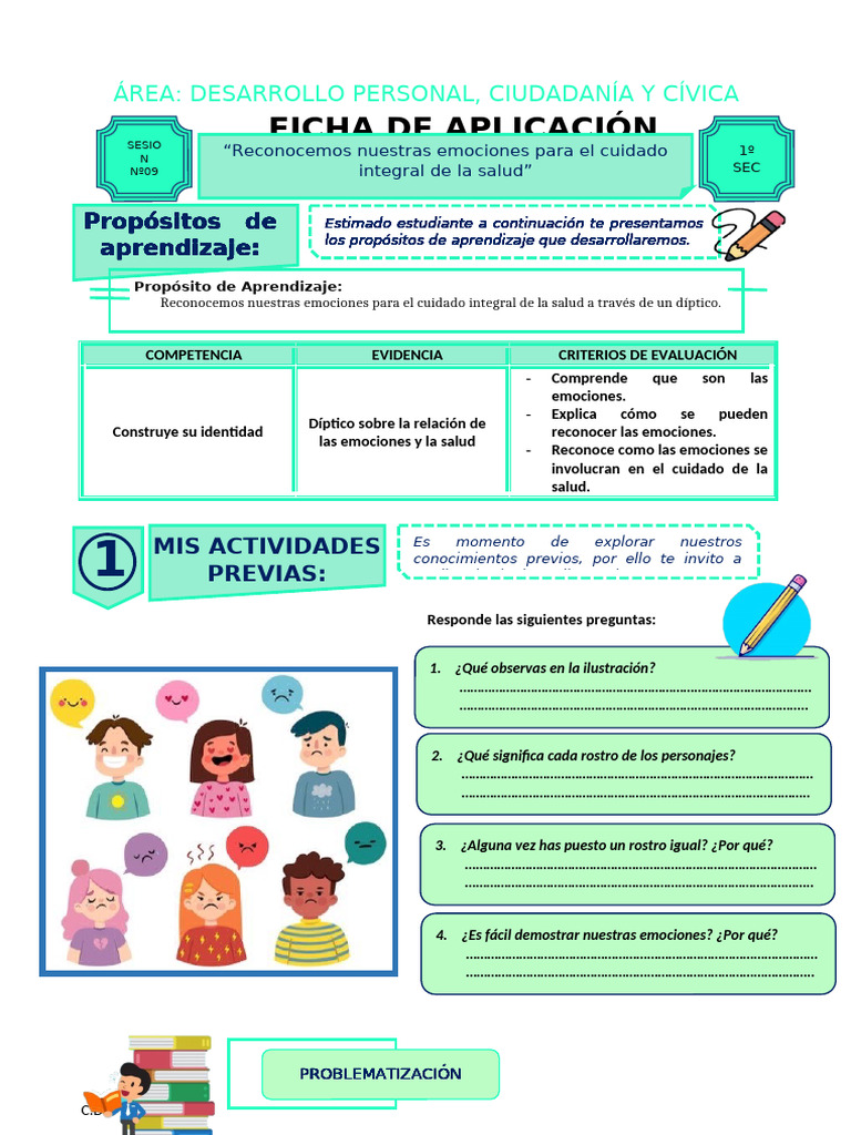 1° FICHA DE APLICACIÓN-SESIÓN9-SEM.09-EXP.2_DPCC | PDF | Las emociones | Aprendizaje
