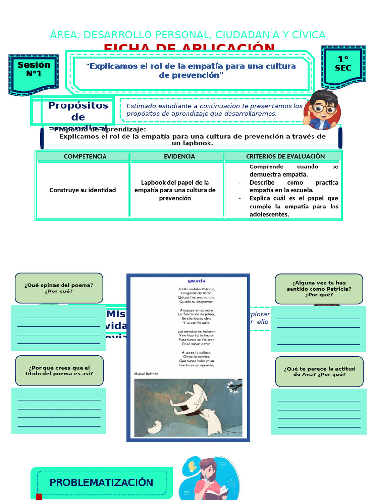 1° Ficha de Aplicación-Sesión1-Sem.1-Exp.3 DPCC | PDF | Empatía | Aprendizaje