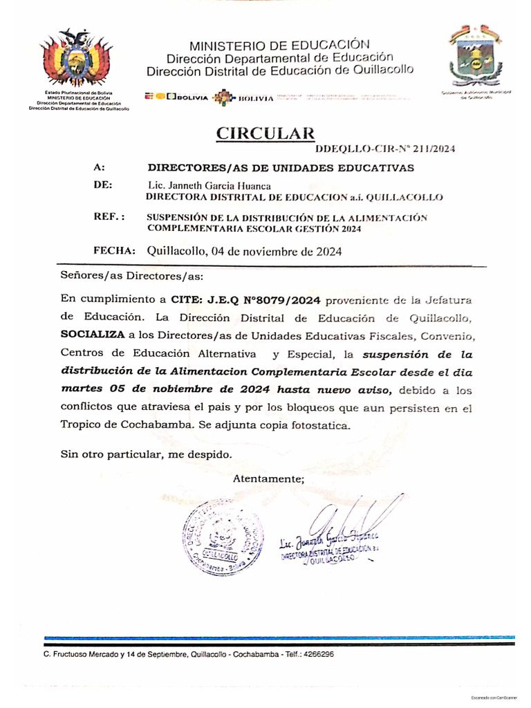 Circular #211 Suspensión de La Distribución de La Alimentacion ...