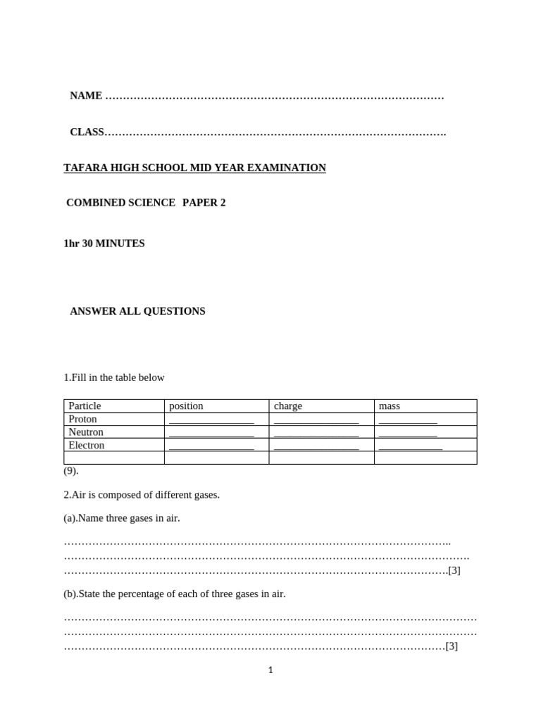 FORM 2 REVISED MID-YEAR EXAMINATION #200 Copies | PDF | Breathing ...