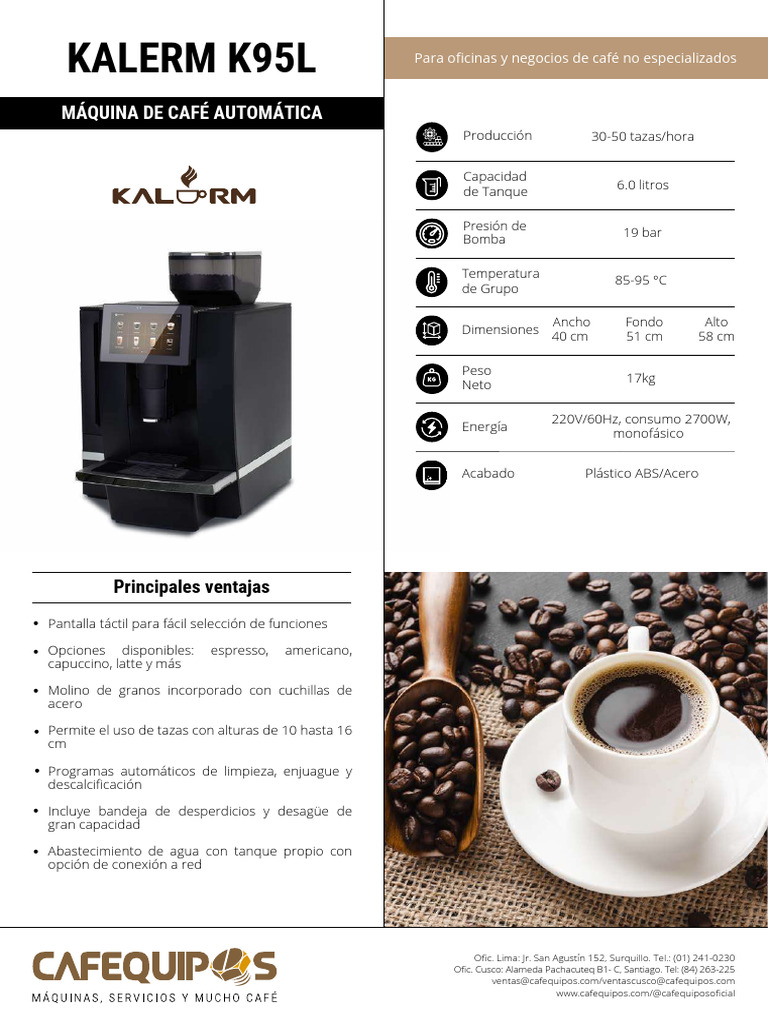Catalogo Kalerm k95l Cafequipos | PDF