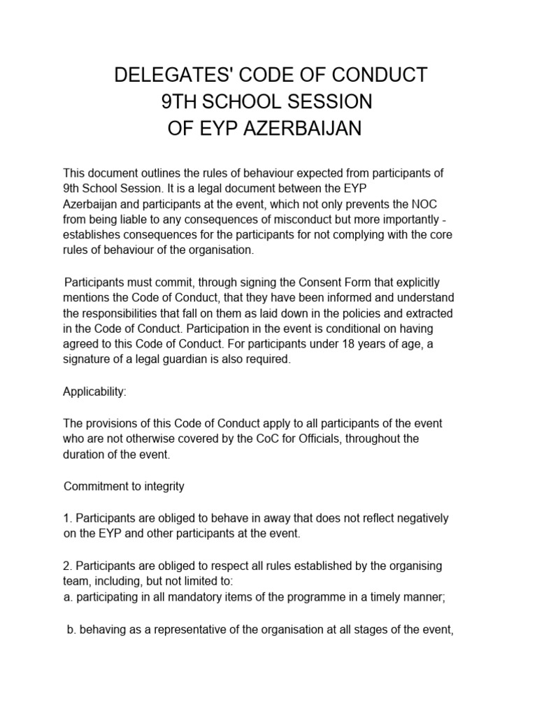 Delegates' Code of Conduct 9T SC Ool Session | PDF | Harassment ...