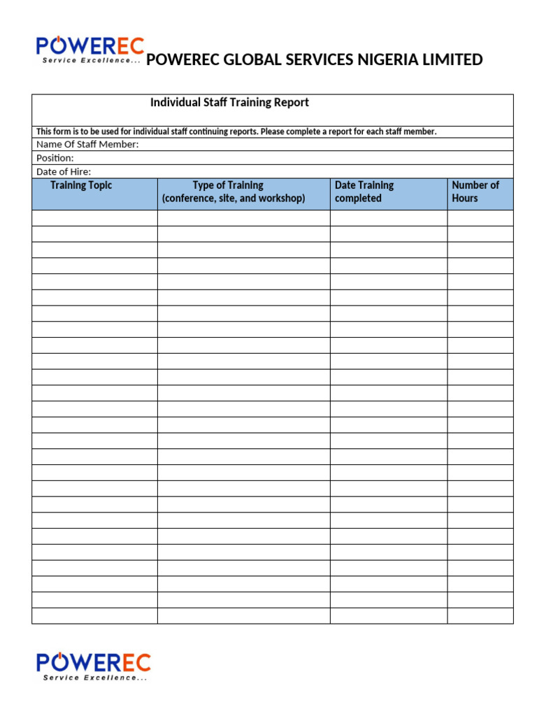 Individual Staff Training Report 22 | PDF