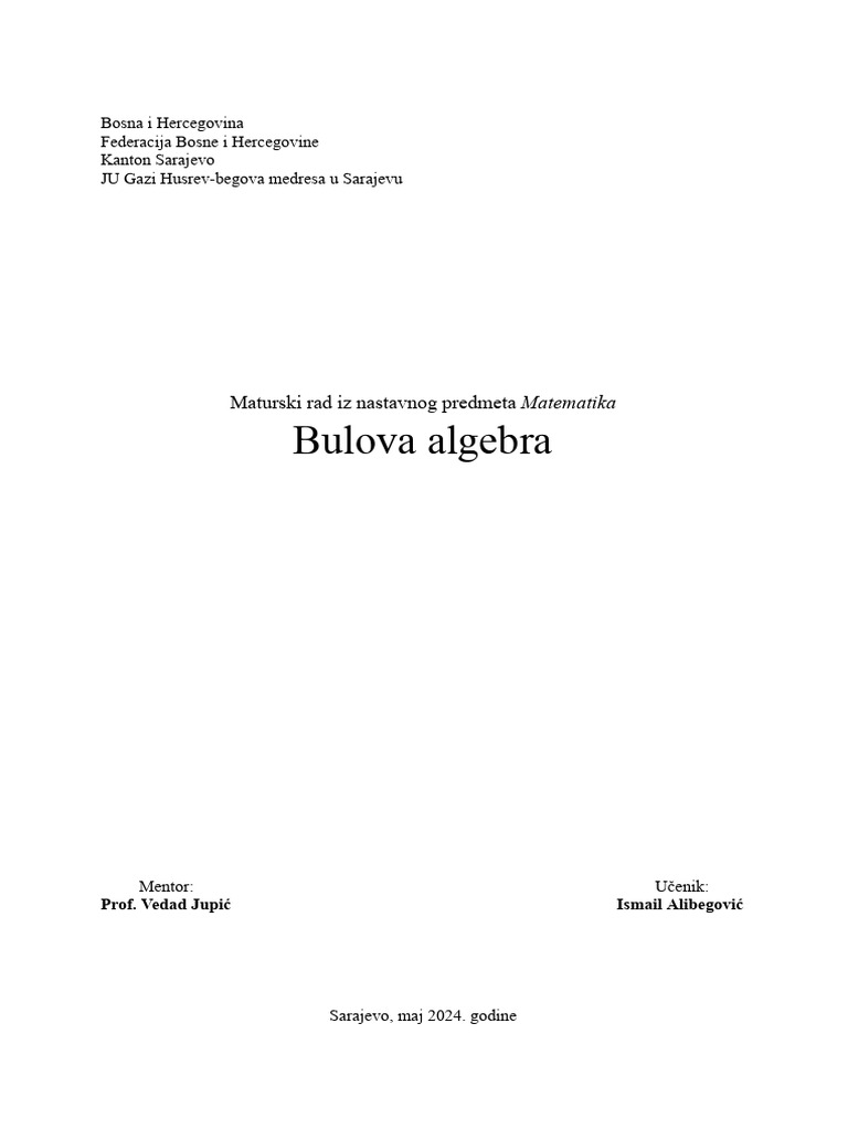 Maturski Rad-Bulova Algebra | PDF