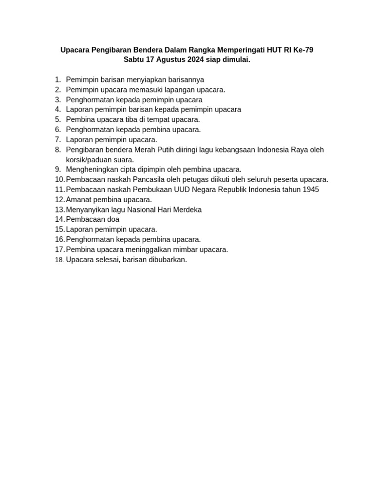 Susunan Upacara 17 Agustus | PDF