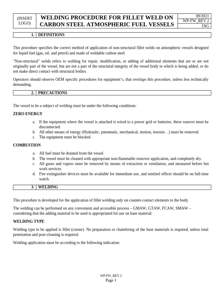 Welding Procedure For Fillet Weld On Carbon Steel Atmospheric Fuel ...