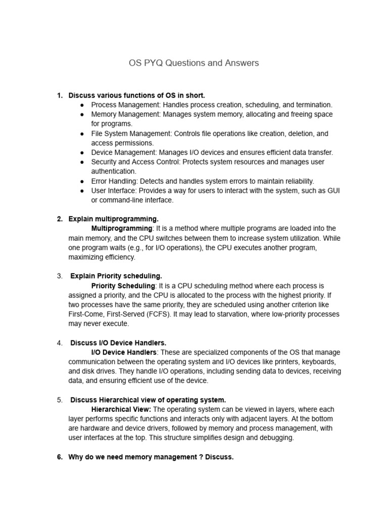 OS PYQ Questions and Answers | PDF | Operating System | Process (Computing)