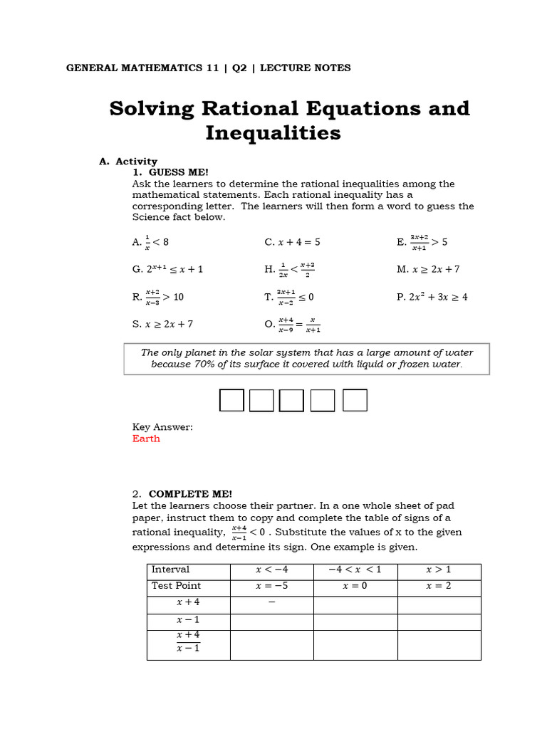 Rational Equations & Inequalities Guide | PDF | Inequality (Mathematics ...