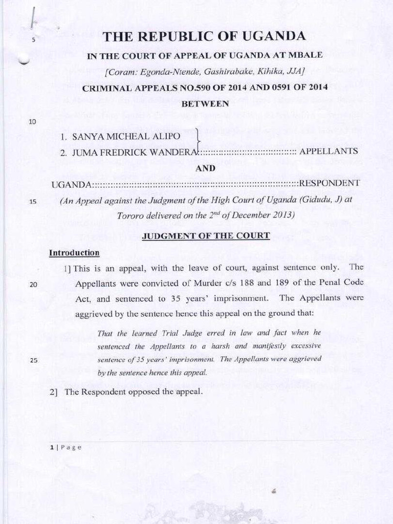 Sanya Alipo and Another V Uganda 2024 UGCA 274 (14 June 2024) | PDF