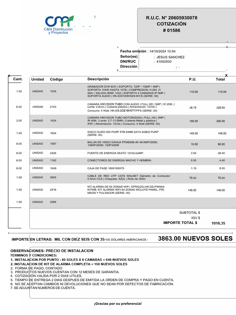 Cotización Equipos de Seguridad y CCTV | PDF | Vídeo | Televisión