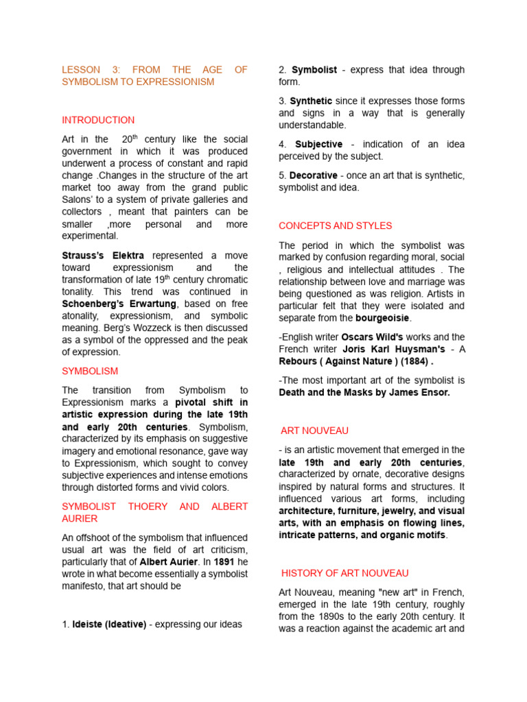 Bsce 2e Group2 From The Age of Symbolism Toexpressionism | PDF | Art Nouveau | Expressionism