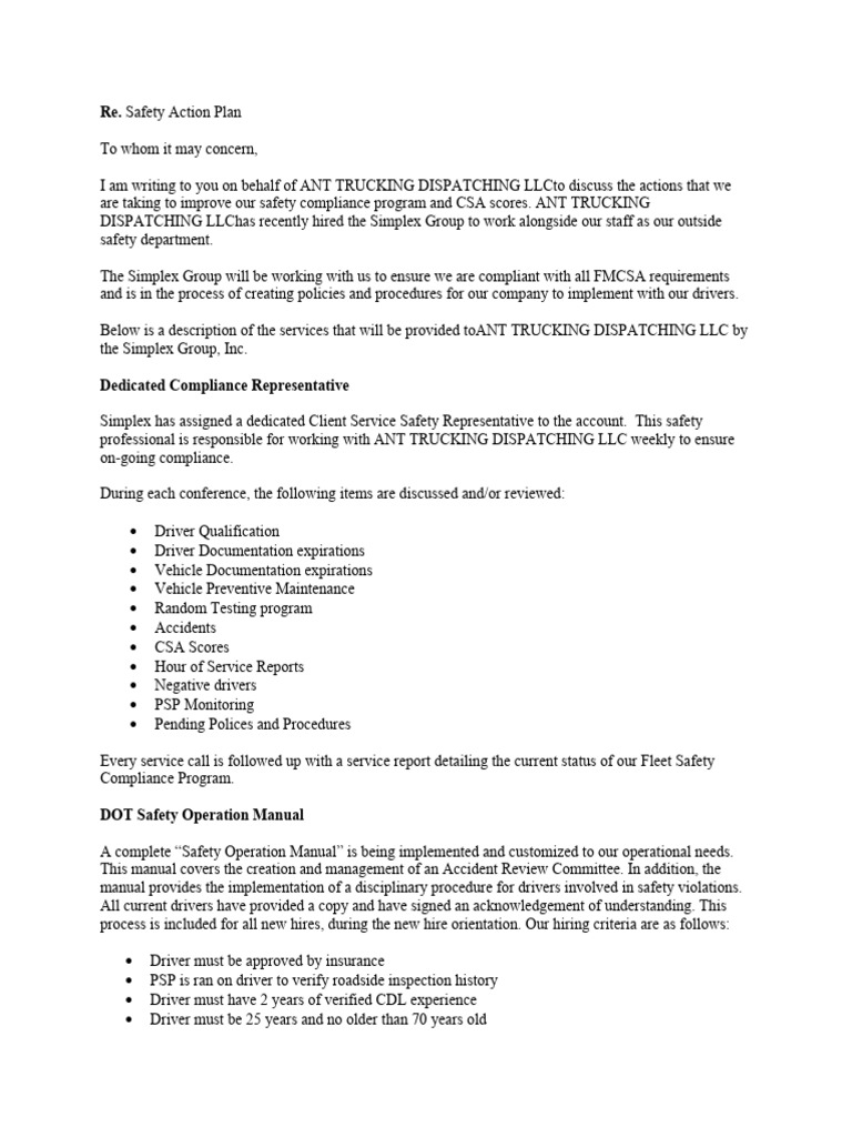 Safety Plan Trucking | PDF | Truck Driver | Transport