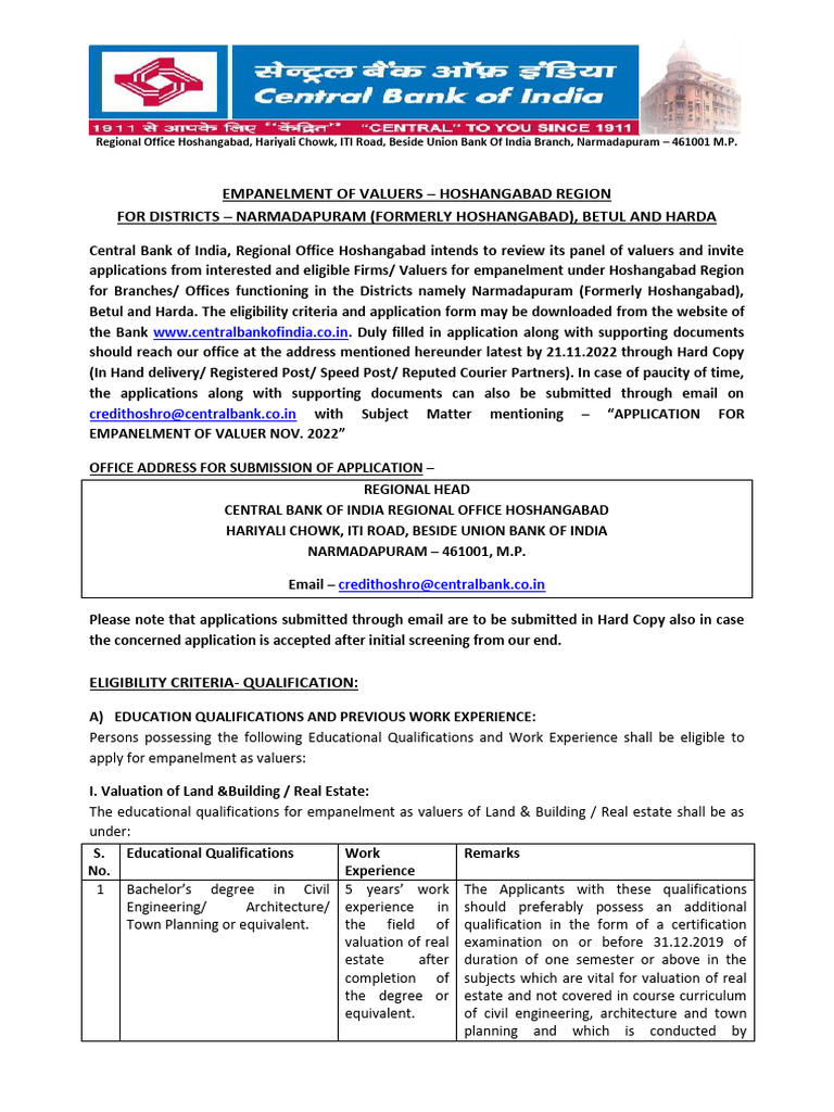 Valuer Empanelment Eligibility and Rules | PDF | Real Estate Appraisal | Academic Degree
