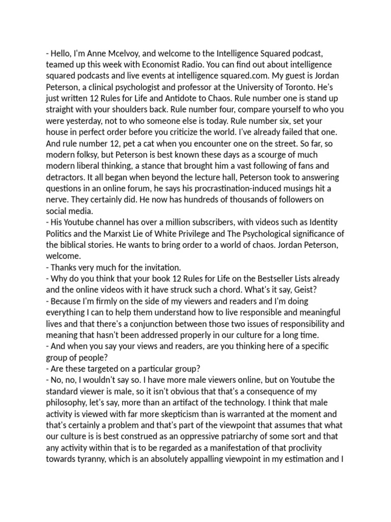 Jordan Peterson On Gender, Patriarchy and The Slide Towards Tyranny ...