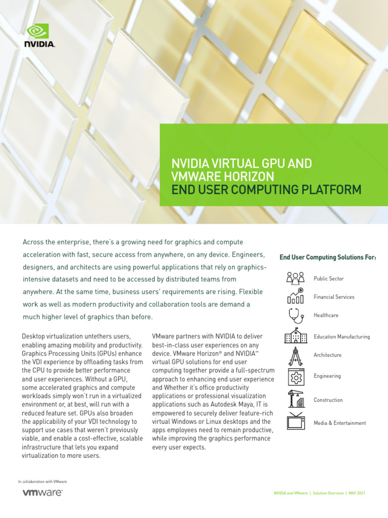 NVIDIA vGPU and VMware Horizon - End User Computing Platform - 16321790742700010mPB | PDF ...